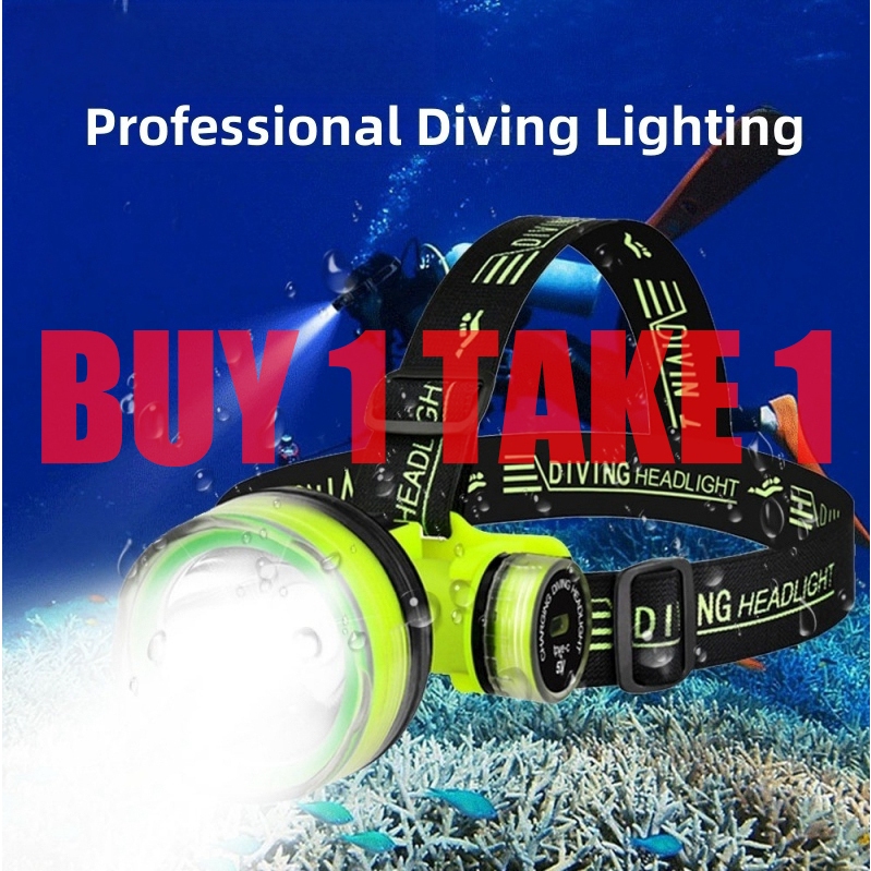 NEW Diving Headlight Rechargeable Professional Flashlight Waterproof ...