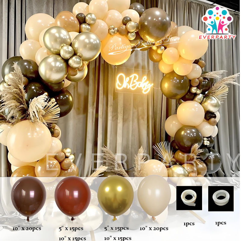 102Pcs Brown Retro Balloon Chain Set Birthday Scene Atmosphere ...