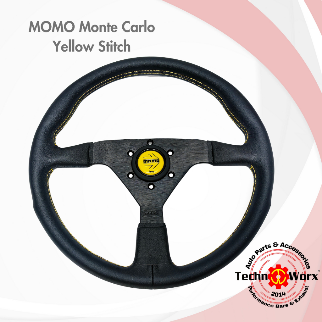 MOMO MONTE CARLO Steering Wheel 14in LEATHER YELLOW Stitch Cover High ...