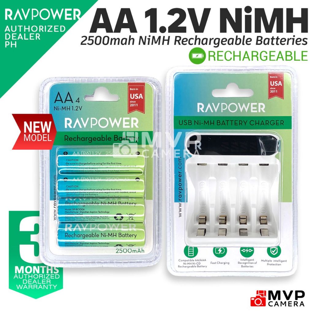 RAVPOWER AA Battery 1.2V NI-MH NIMH Rechargeable Batteries 2500mah ...