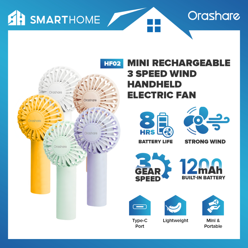 Orashare HF02 Mini Turbo Fan 1500mAh Type C Rechargeable Handheld Fan ...