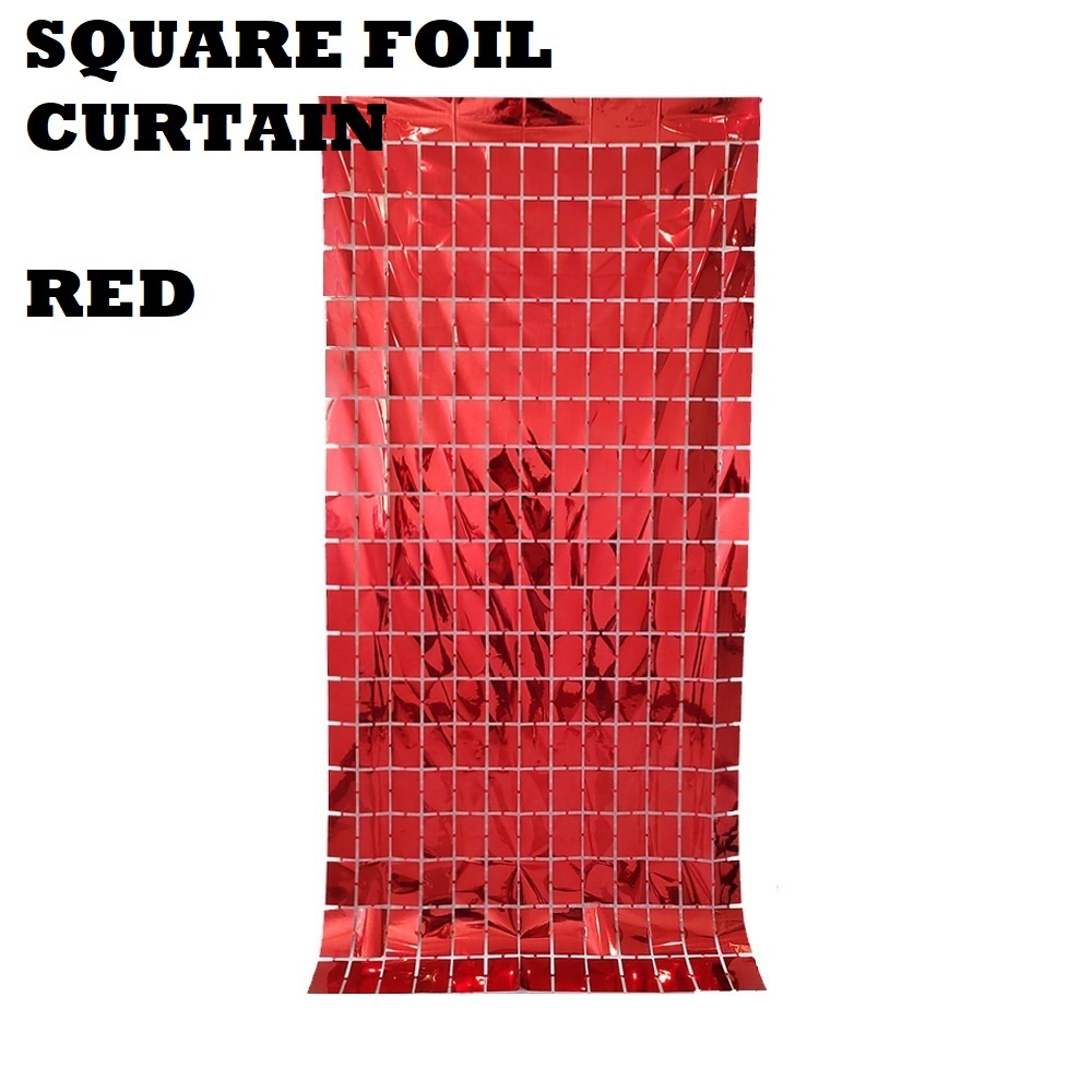 RED 1m x 2m (SQUARE) Foil Metallic Curtain Backdrop | Shopee Philippines