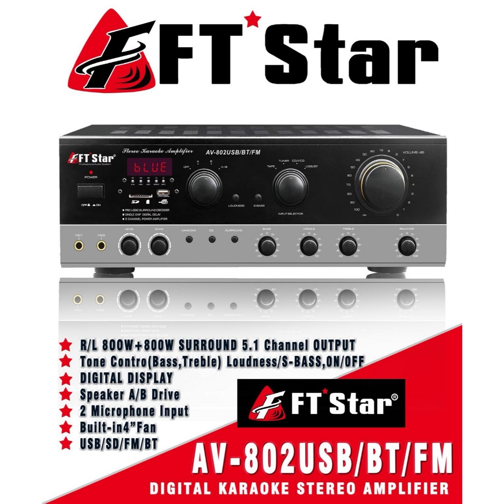 FT STAR Professional Mixing Amplifier AV-802USB With FM ,USB, SD Port ...