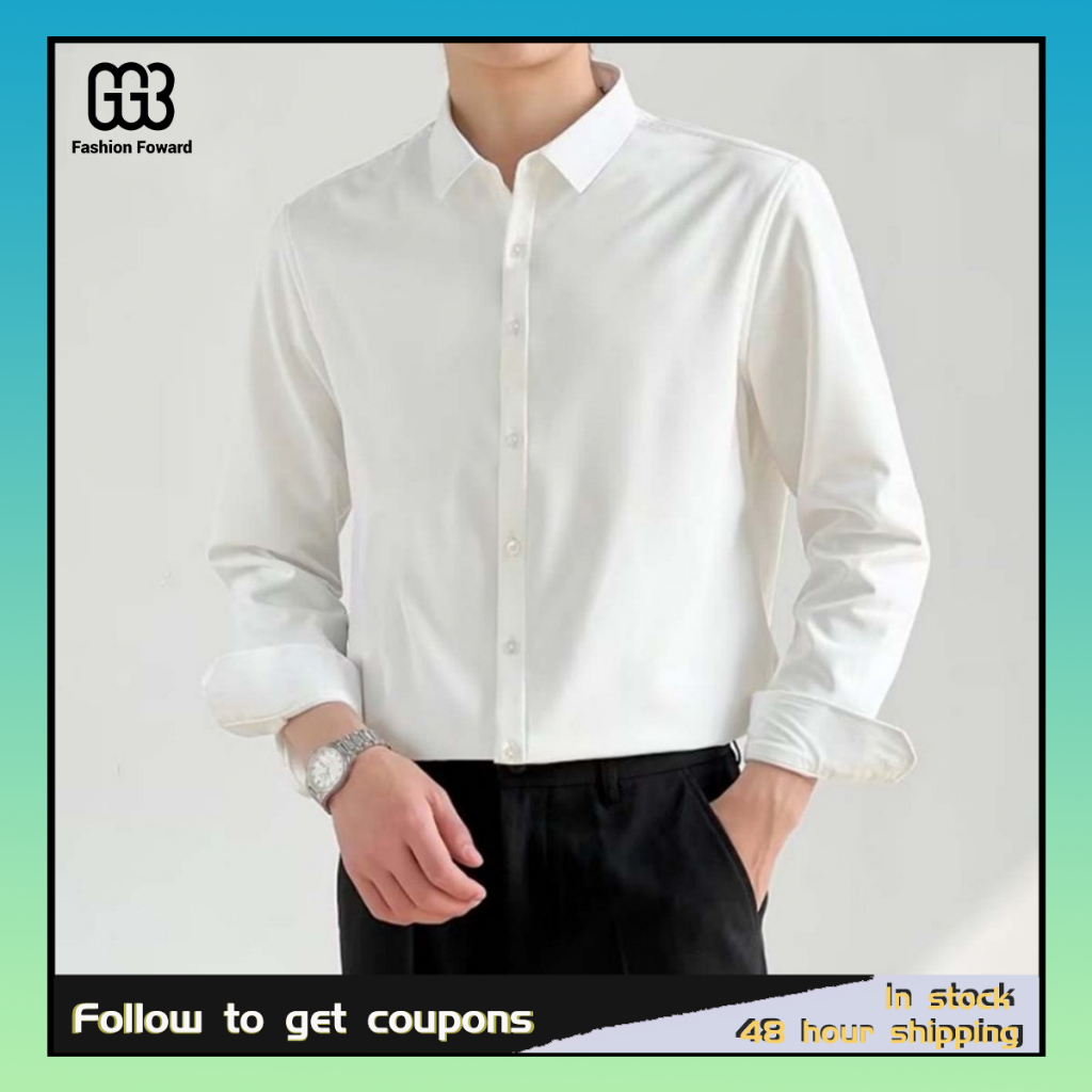 Korean Men's Casual Fashion Business Formal Lapel Knit Shirt Men Shirt Long Sleeved Shirt Plus ...