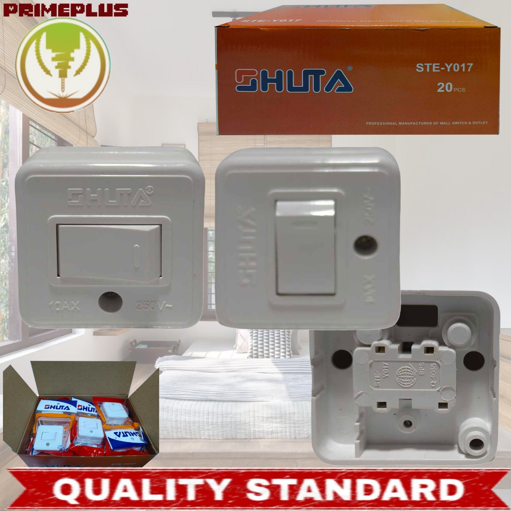 SHUTA Original STE-Y017 Surface Square Switch White (Sold per box-20pcs ...