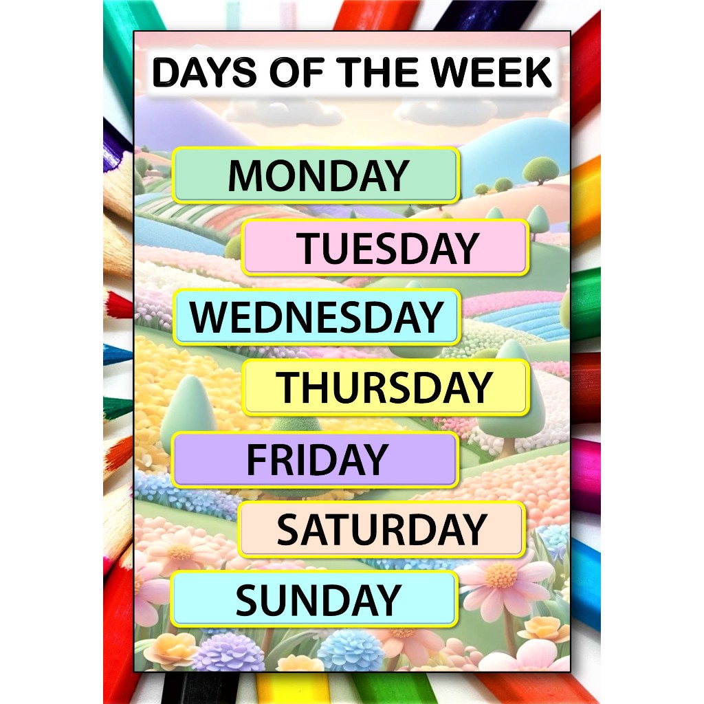 Wall Chart Days of the week Educational poster Learning chart laminated ...