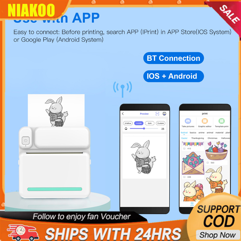 Mini Bluetooth Thermal Printer Photo Printer Label Sticker Paper ...