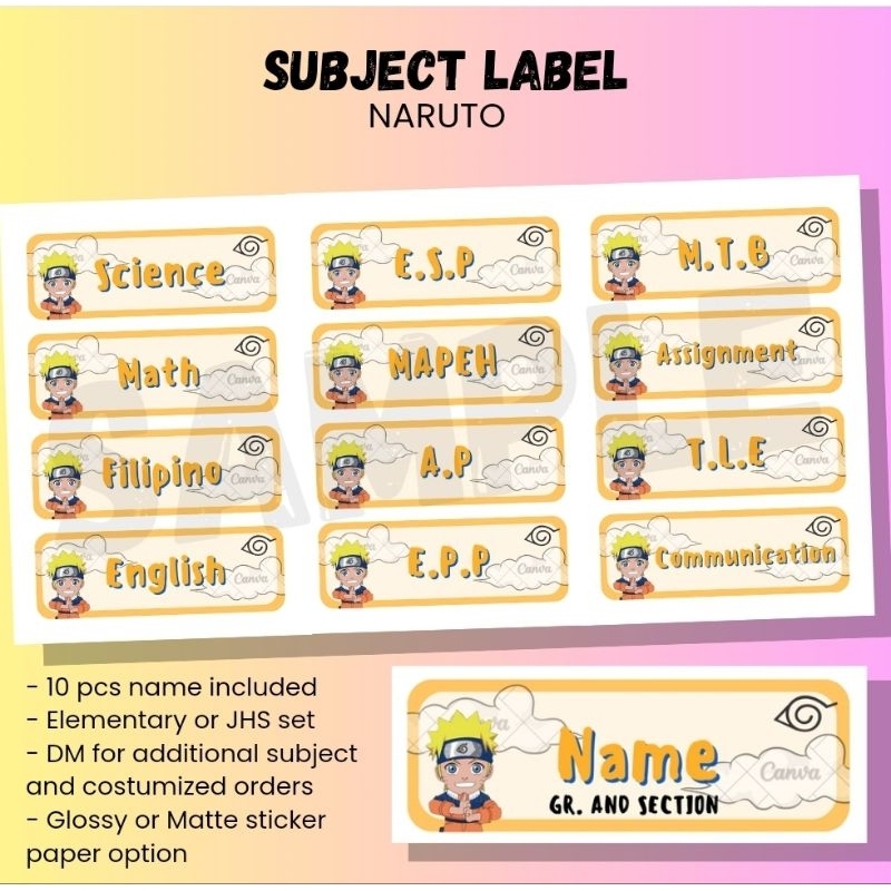 SUBJECT AND NAME LABELS Elementary boy design | Shopee Philippines
