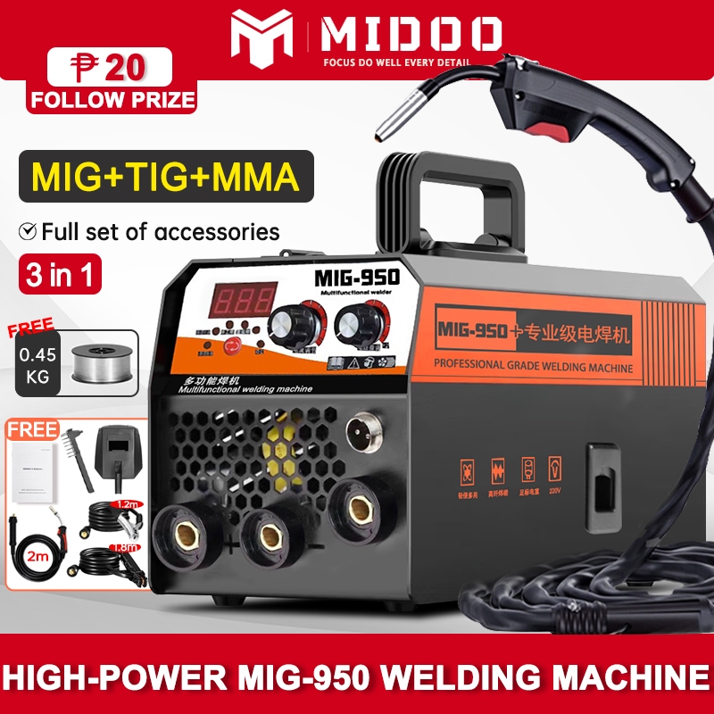 MIDOO Portable Welding Machine MIG/TIG/MMA 3-IN-1 Gasless Welder IGBT ...