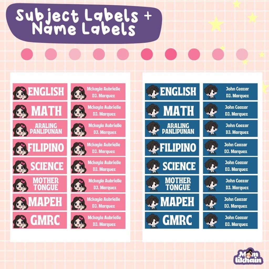 Personalized Subject Labels and Name Stickers For Boys and Girls ...