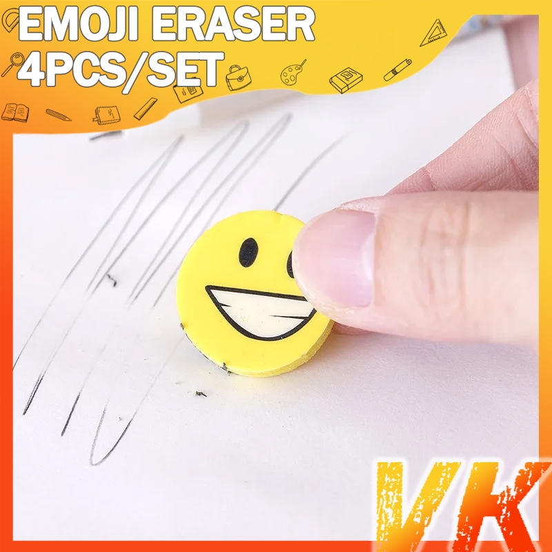 VK Smiley Eraser 4in1 School Supplies Smiley Face Eraser Cute Rubbers ...