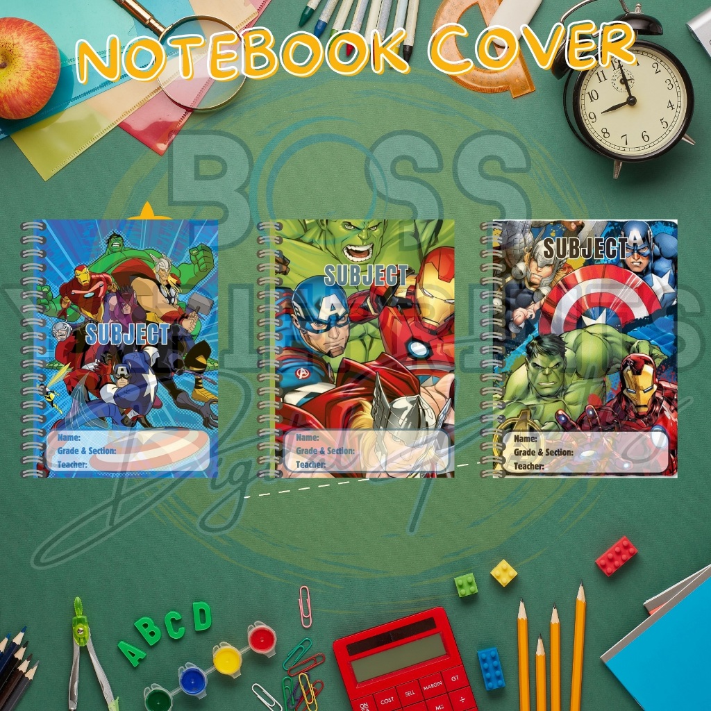 MARVEL HEROES NOTEBOOK COVER PERSONALIZED DESIGN WITH NAME, SUBJECT AND ...