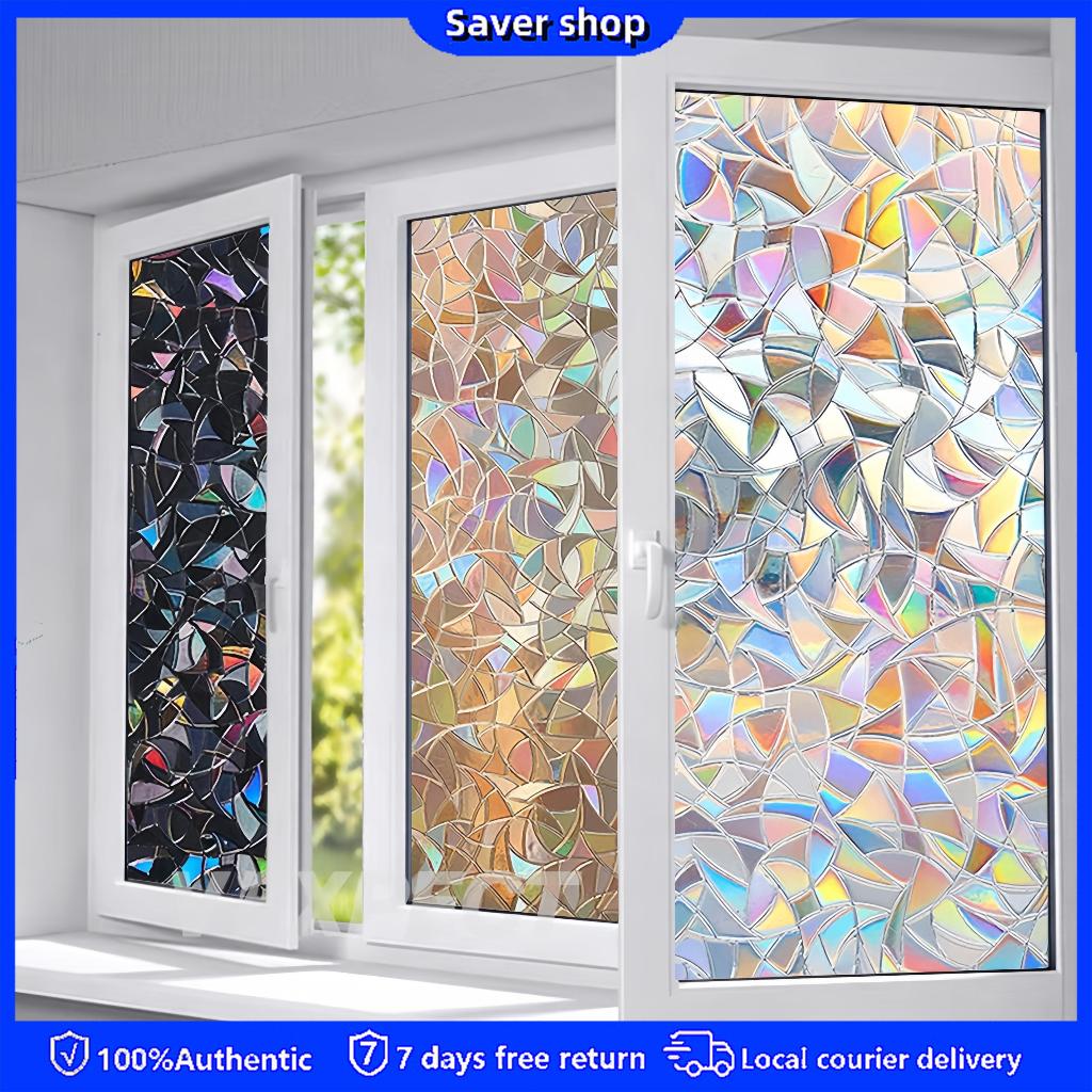 PVC self-adhesive Privacy window film stickers Anti UV 3D Rainbow ...