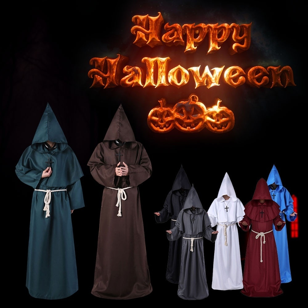 Halloween Medieval Monk Hooded Priest Robe Cosplay Cape Wizard Costume ...