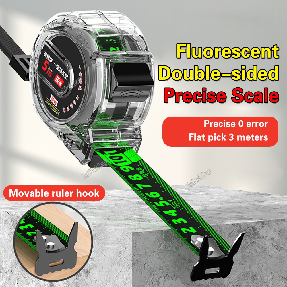 10/5M Steel Meter Tape Transparent Fluorescent Ruler High Precision ...