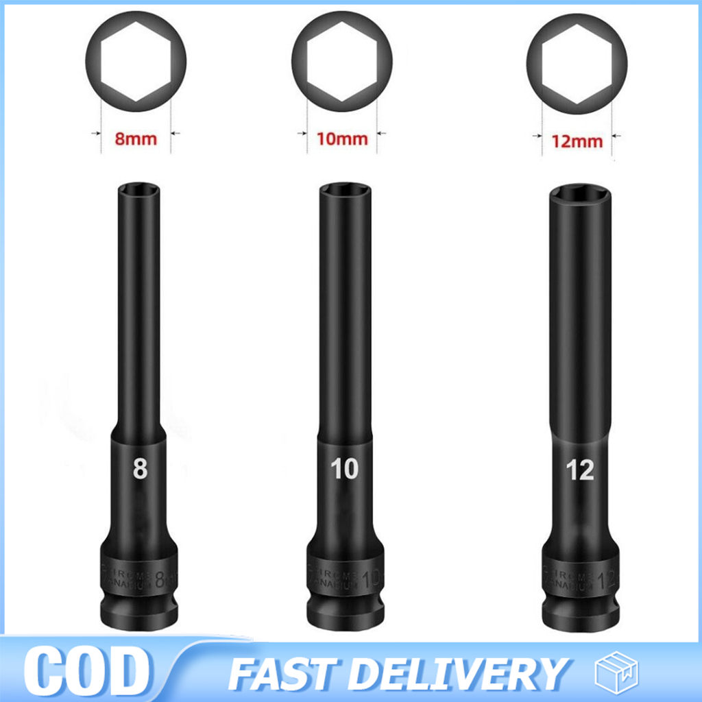 3Pcs 1/2" Drive Deep Impact Socket Set Hex Socket Impact Wrench Hex ...