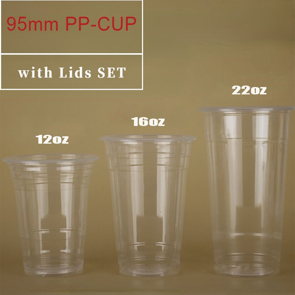 100pcs 95mm Y-Cups Plastic Cups with Lids 8 oz / 12 oz / 22 oz / 16 oz ...