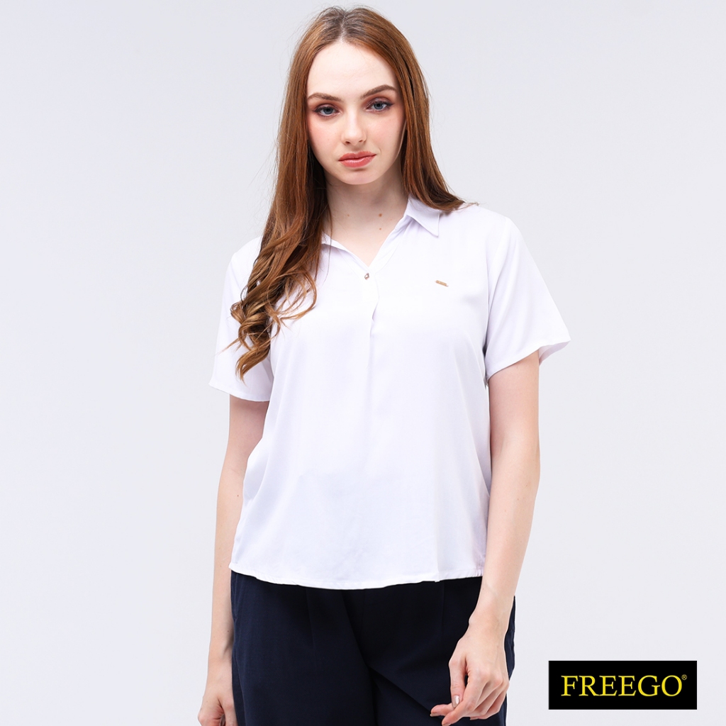Freego Ladies Plain Single Bold Twill Short Sleeve Blouse AST04-0266 ...