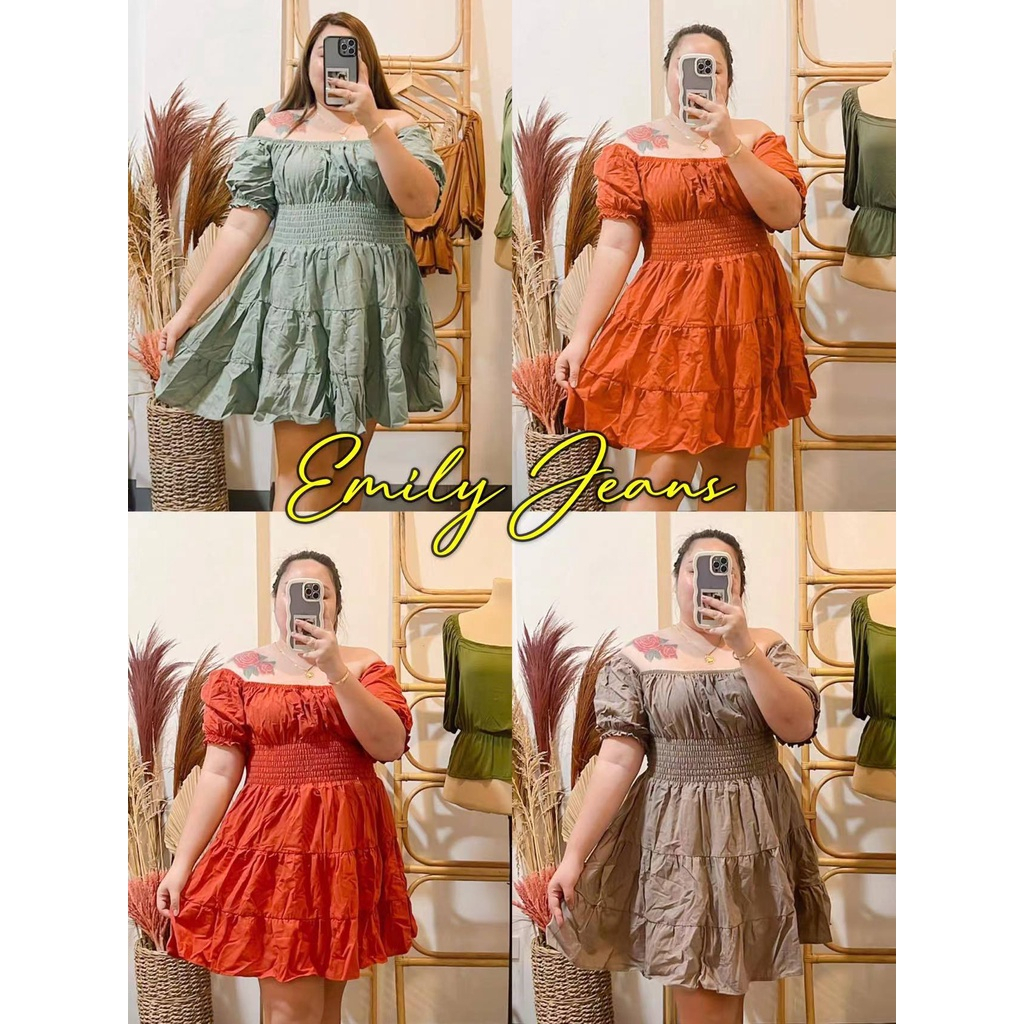 EMILY Plus Size 2XL Cotton Linen Puff Smocking Mini Dress New Trend ...