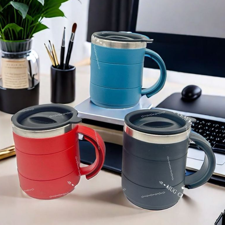 Stylish Colored Stainless Coffee Mug 400ml Cup with Handle and Cover ...