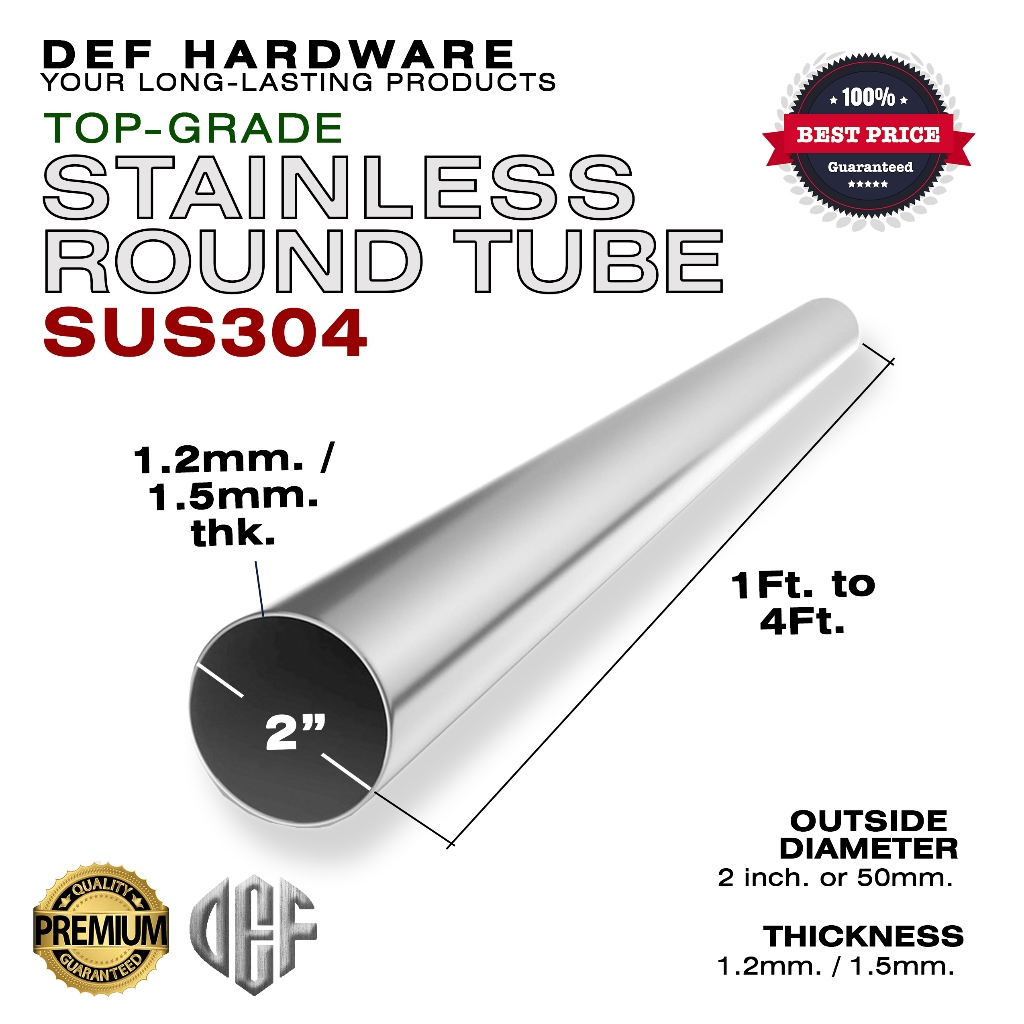 2"Ø Pure Stainless 304 Round Tube/Def Hardware R-Tube/50 mm. Ø Top Grade Stainless 304 R-Tube ...