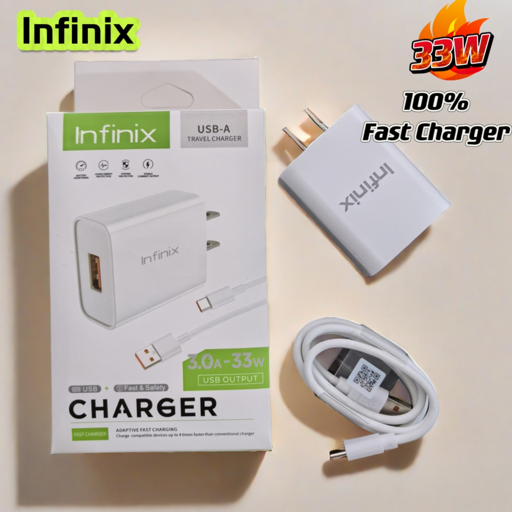 100% Infinix Fast Charging 33W Travel Fast Charger With USB Cable For ...