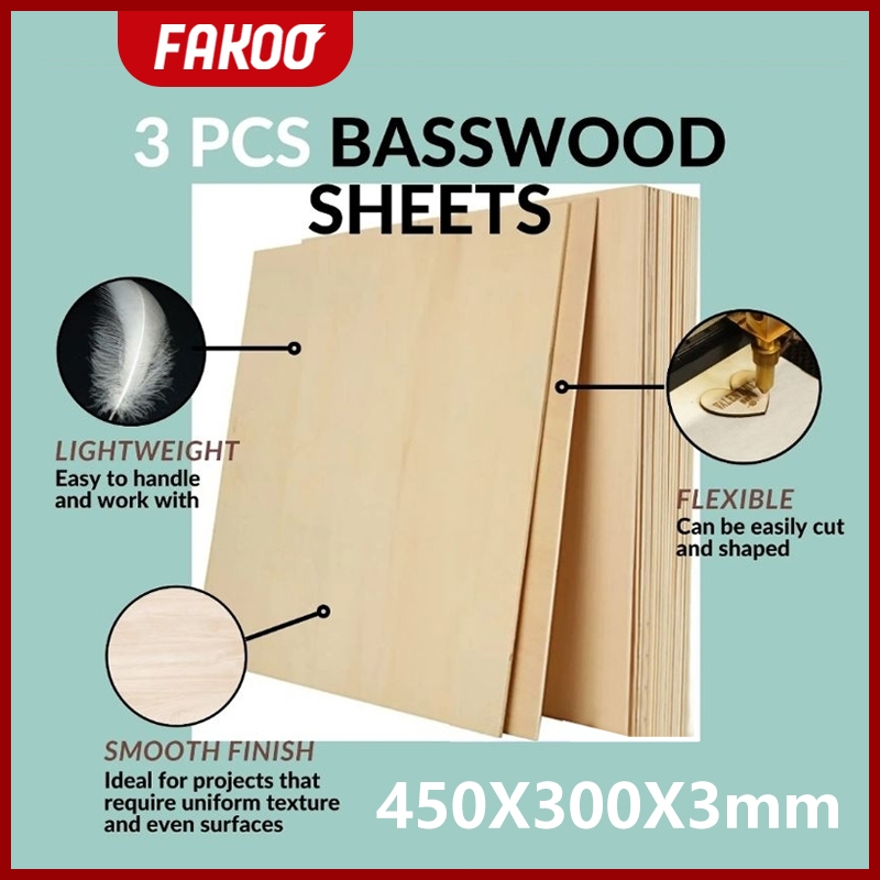450x300mm Balsa wood Basswood 3mm Sheets plywood board bass wood for ...