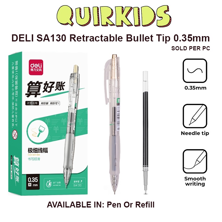 SA130 Deli Ballpen 0.35mm Retractable Gel Pen Quick-Dry SE124 ...