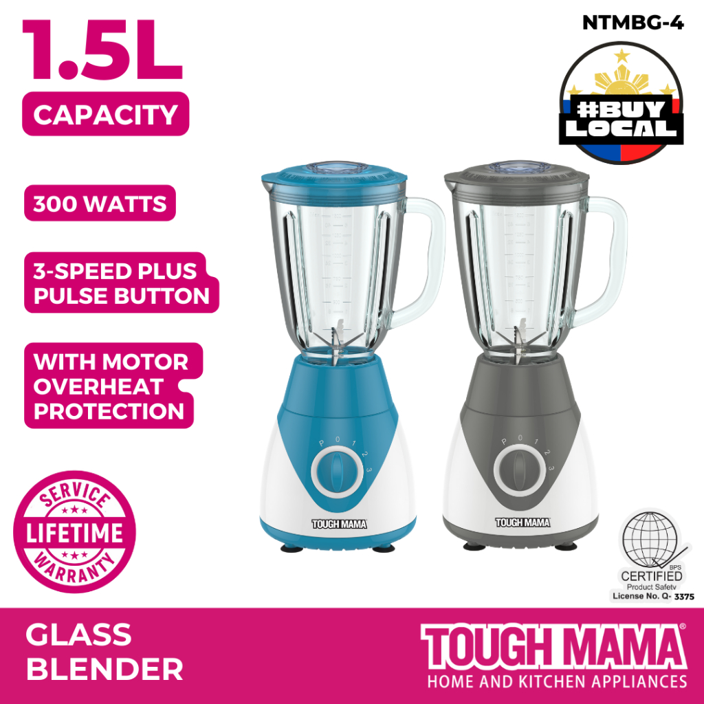Tough Mama NTMBG-4 Glass Blender 1.5L Smoothie Shake Maker Stainless ...