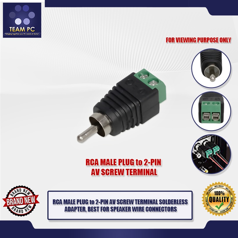 TEAM PC RCA MALE PLUG to 2-PIN AV SCREW TERMINAL SOLDERLESS ADAPTER ...