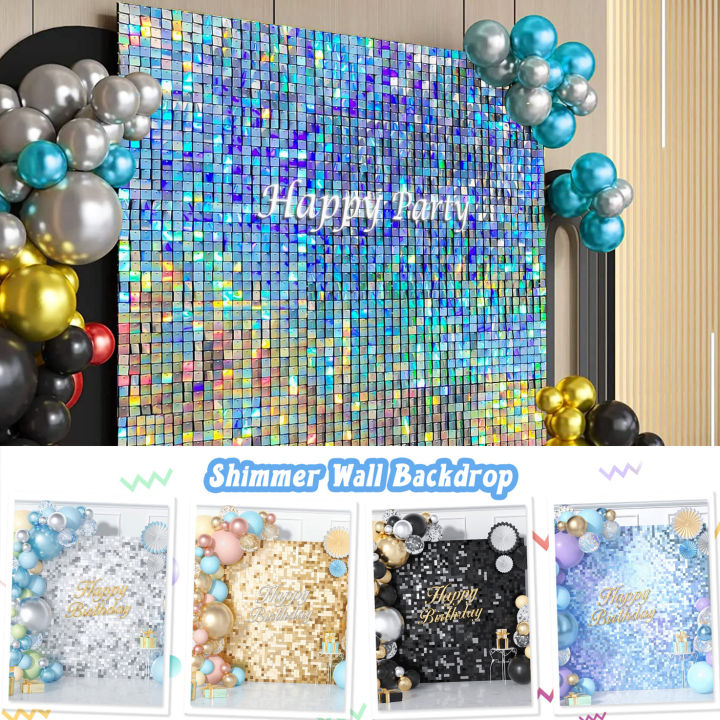 Agar.Shop 30*30cm Party Shimmer Wall Panel Backdrop Silver Gold Sequin Sequence Wall Decoration ...