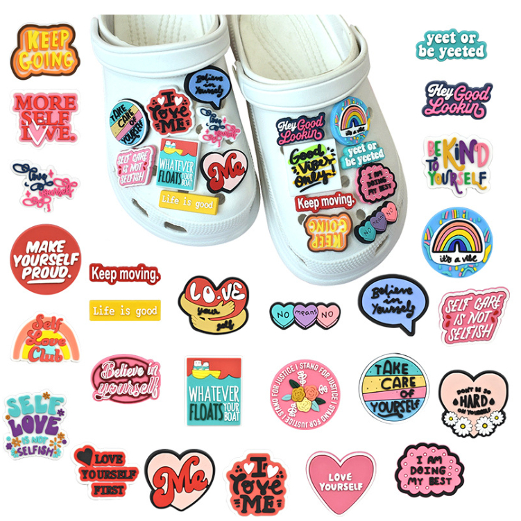New Crocs Cute Slogan Inspirational quotes Pins jibbitz for shoes bags ...