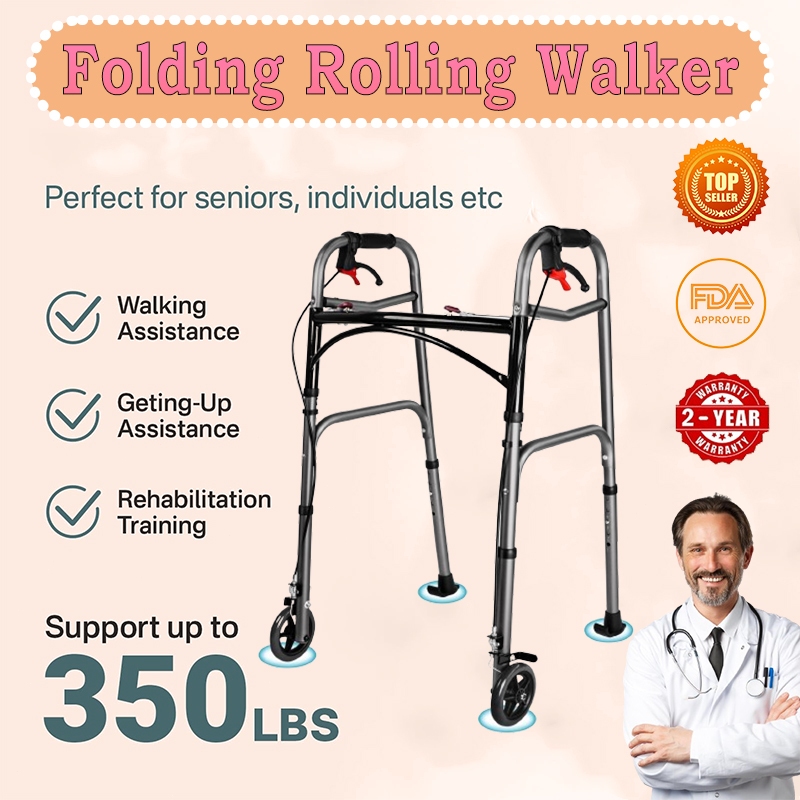 Adult Walker With Wheels Adjustable Aid Walker Crutch Cane Stick ...