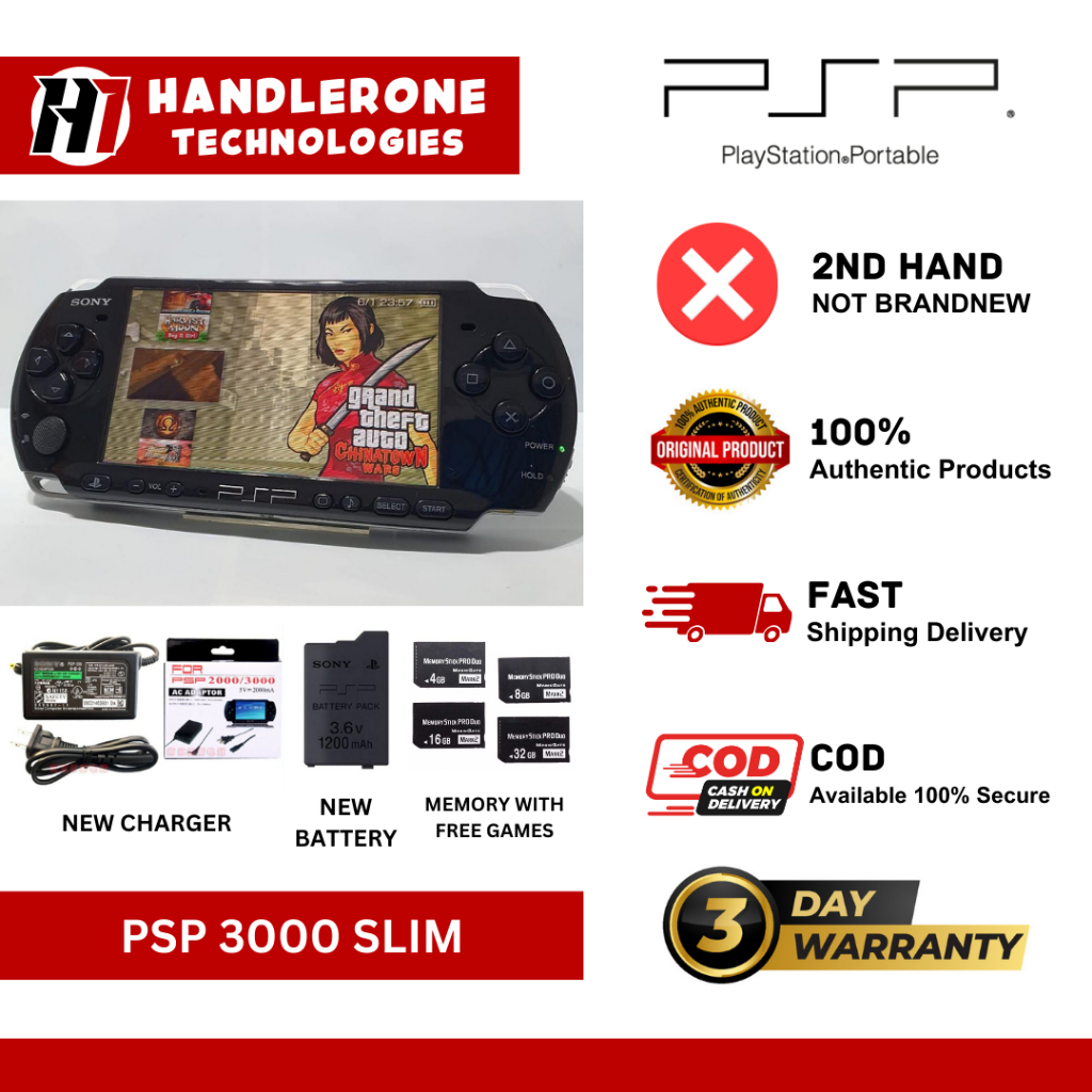 ORIGINAL PSP 3000 SLIM 4GB 8GB 16GB 32GB GAMING CONSOLE FREE FULL GAMES ...