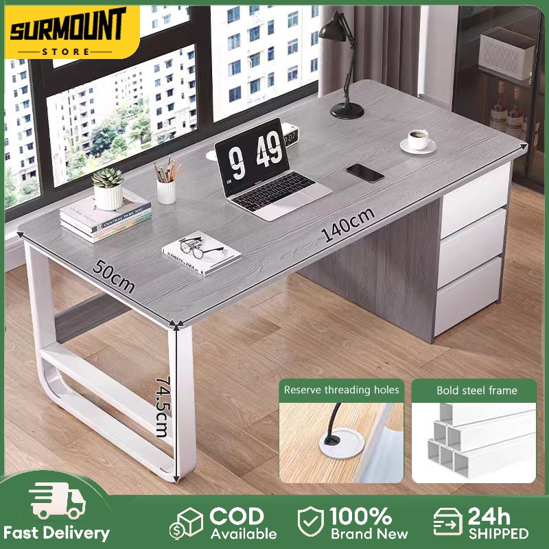 140 cm computer desk with drawers Study desk with bookshelf for bedroom ...