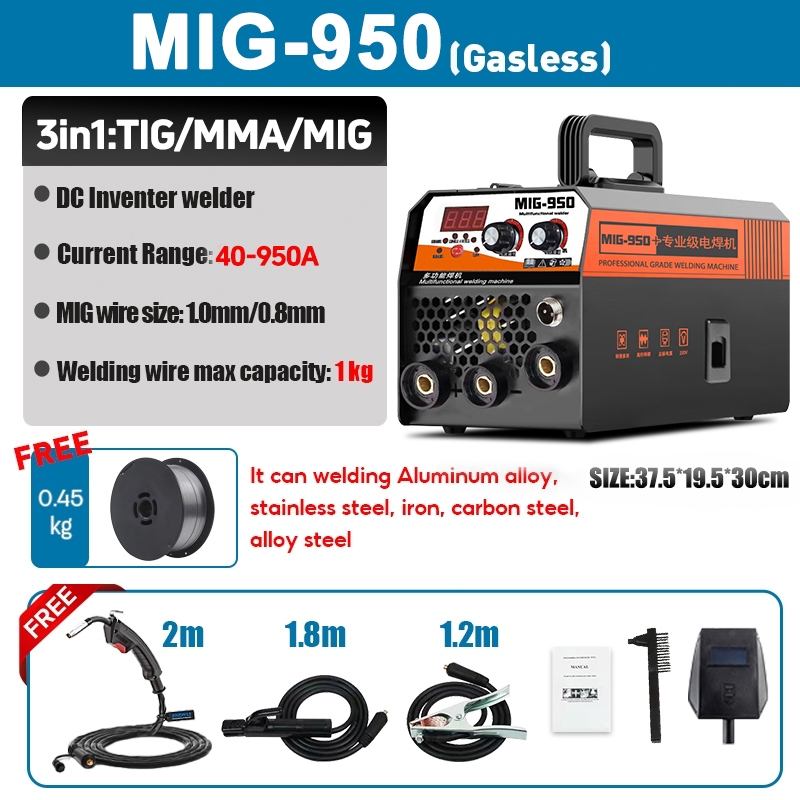Portable MIG-950 Welding Machine MIG/TIG/MMA 3IN1 Gasless Welder IGBT ...