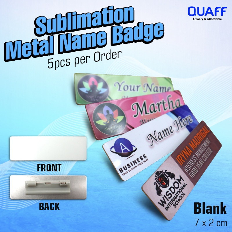 (5pcs) SUBLIMATION METAL NAME BADGE WITH PIN (7 * 2 CM) | CPM | Shopee ...