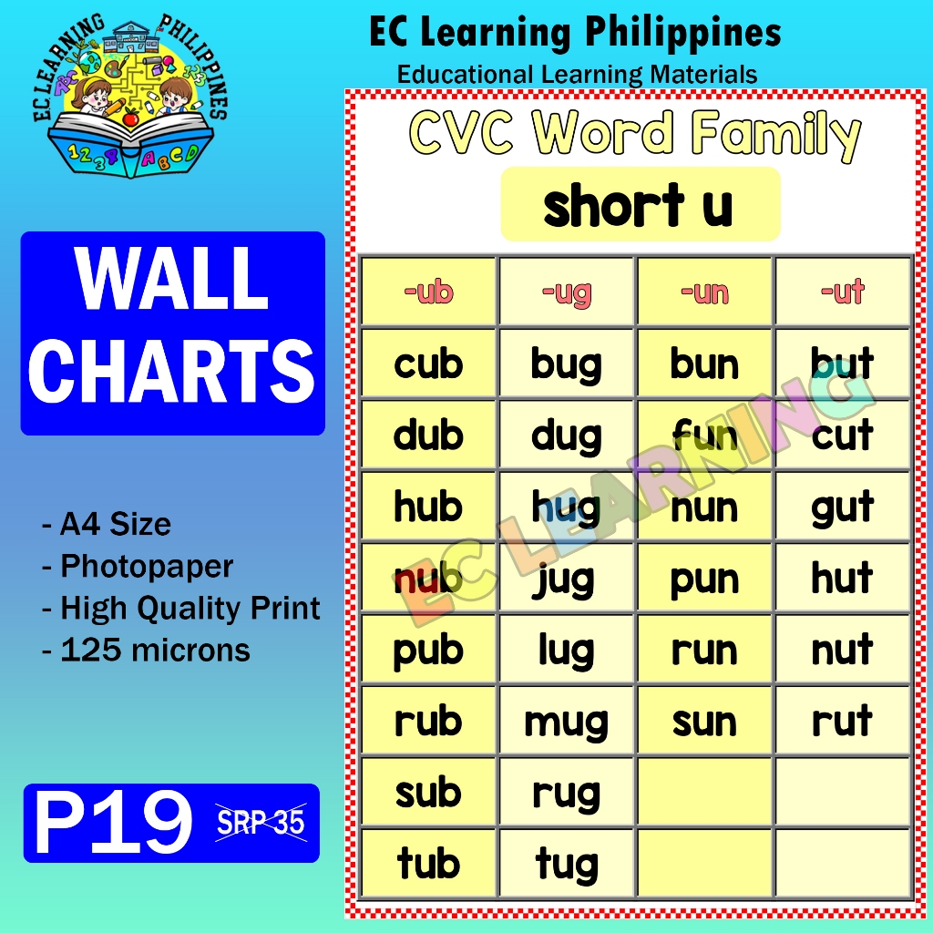 CVC SHORT VOWELS Laminated Charts Educational Charts - EC LEARNING ...