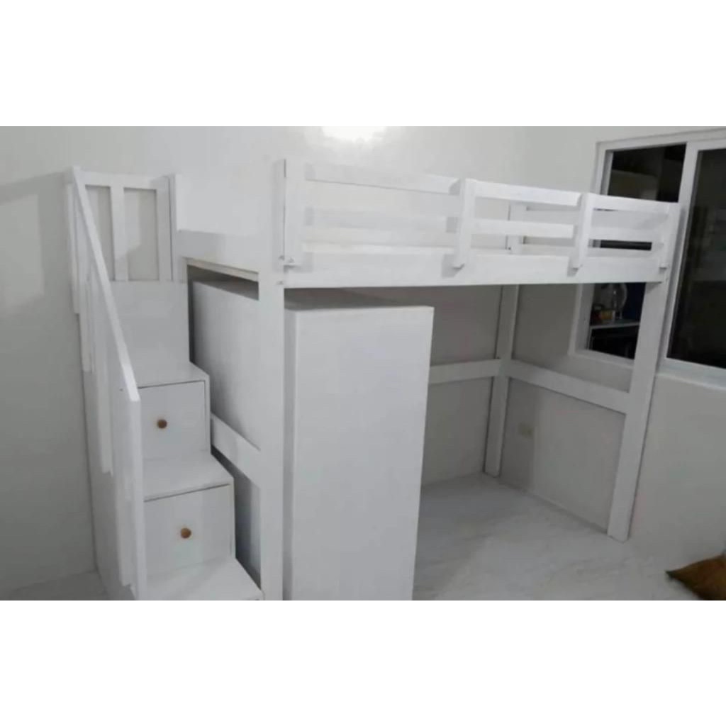 Brand new and genuine unit Loft bed with -step drawers and open shelves ...