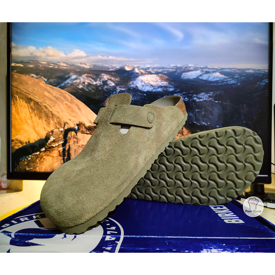 Birkenstock Boston Clogs Suede Leather Faded Khaki EU 42 Regular Fit ...