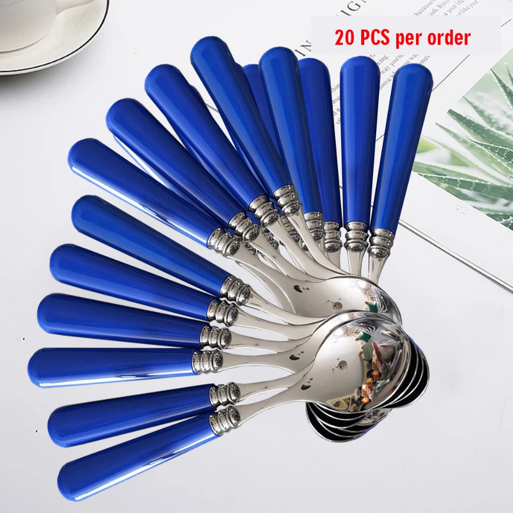 10pcs SET of Teaspoon, Fork, Knife wooden blue handle and stainless ...