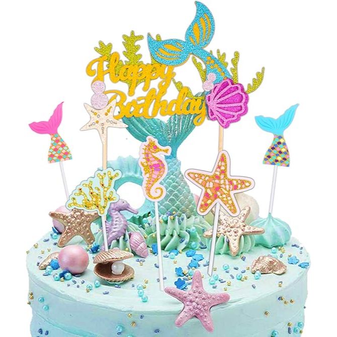 Sea Theme Glitter Toppers Mermaid Cake paper topper | Shopee Philippines