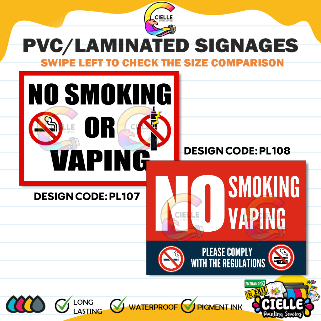 PVC/LAMINATED/STICKER SIGNAGES (PL107&PL108) - NO SMOKING/ NO VAPING ...
