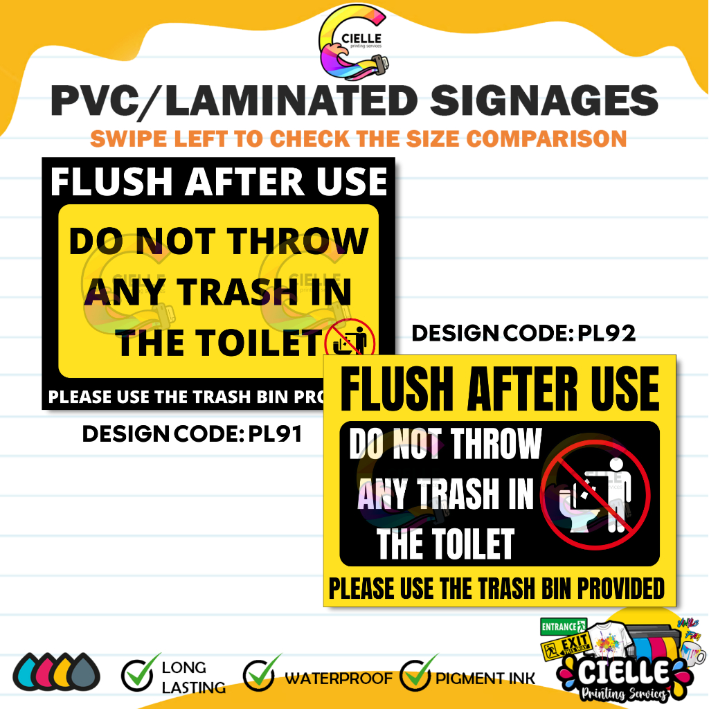 PVC/LAMINATED/STICKER SIGNAGES (PL91&PL92) - FLUSH AFTER USE (Bathroom ...