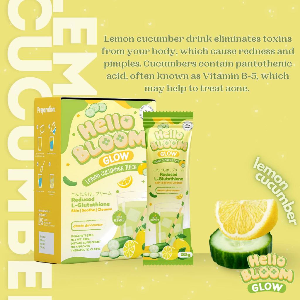HELLO BLOOM GLOW LEMON CUCUMBER L-GLUTATHIONE DRINKS SLIMMING WHITENING ...