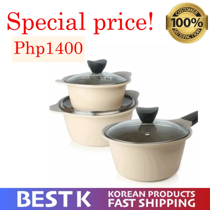 KITCHEN-ART Juliet Ceramic Coating 3 Pot Set Wok/ pots (BEIGE) Made in ...