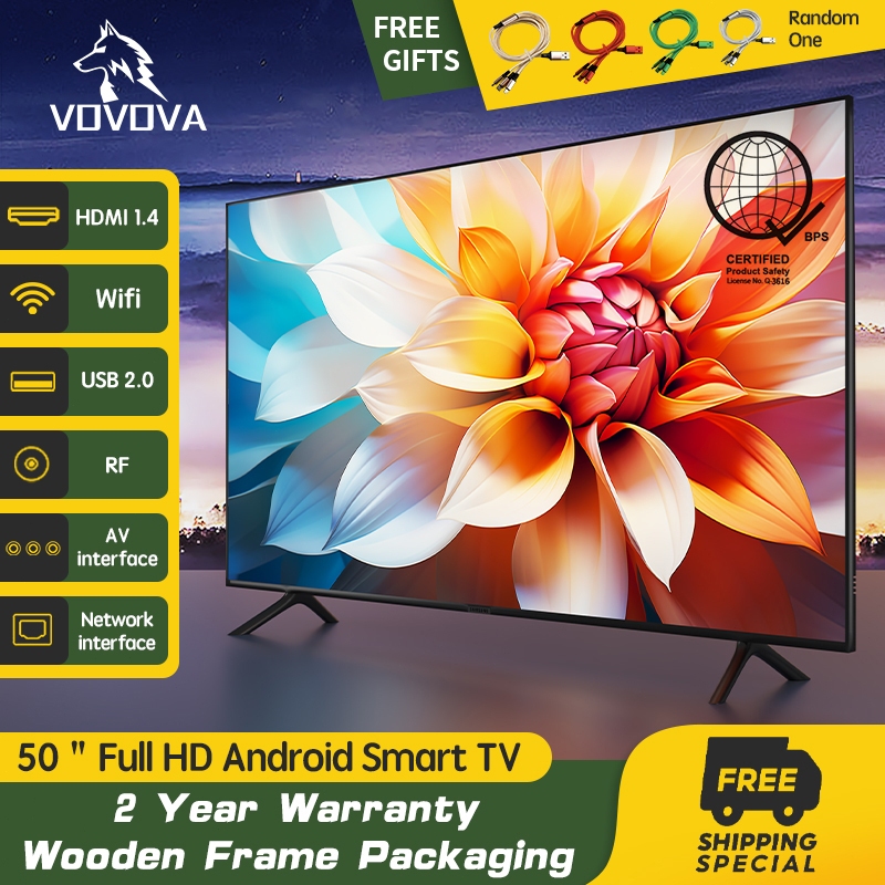 VOVOVA 50 Inch Google 4K HD Android smart TV LED Google TV Suppore Wall Hanging Android TV ...