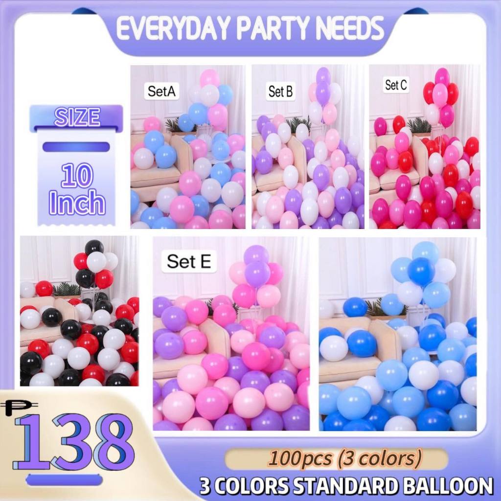 10inches 100pcs 3 Colors Combination Standard latex Balloon Set ...