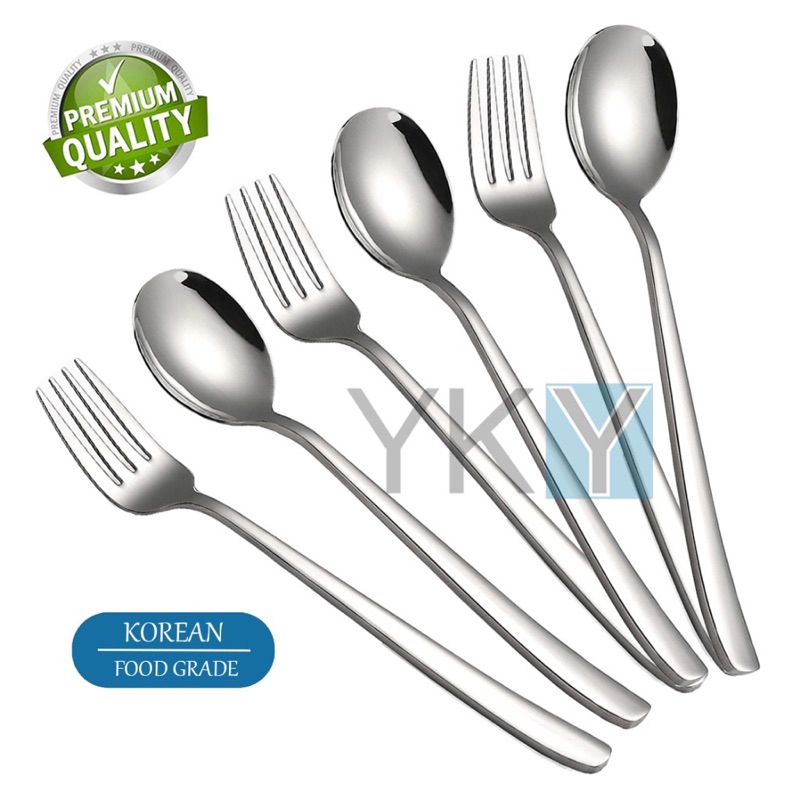 6pcs Spoon and Fork Set Gold Stainless Steel Dinnerware Korean Spoon ...