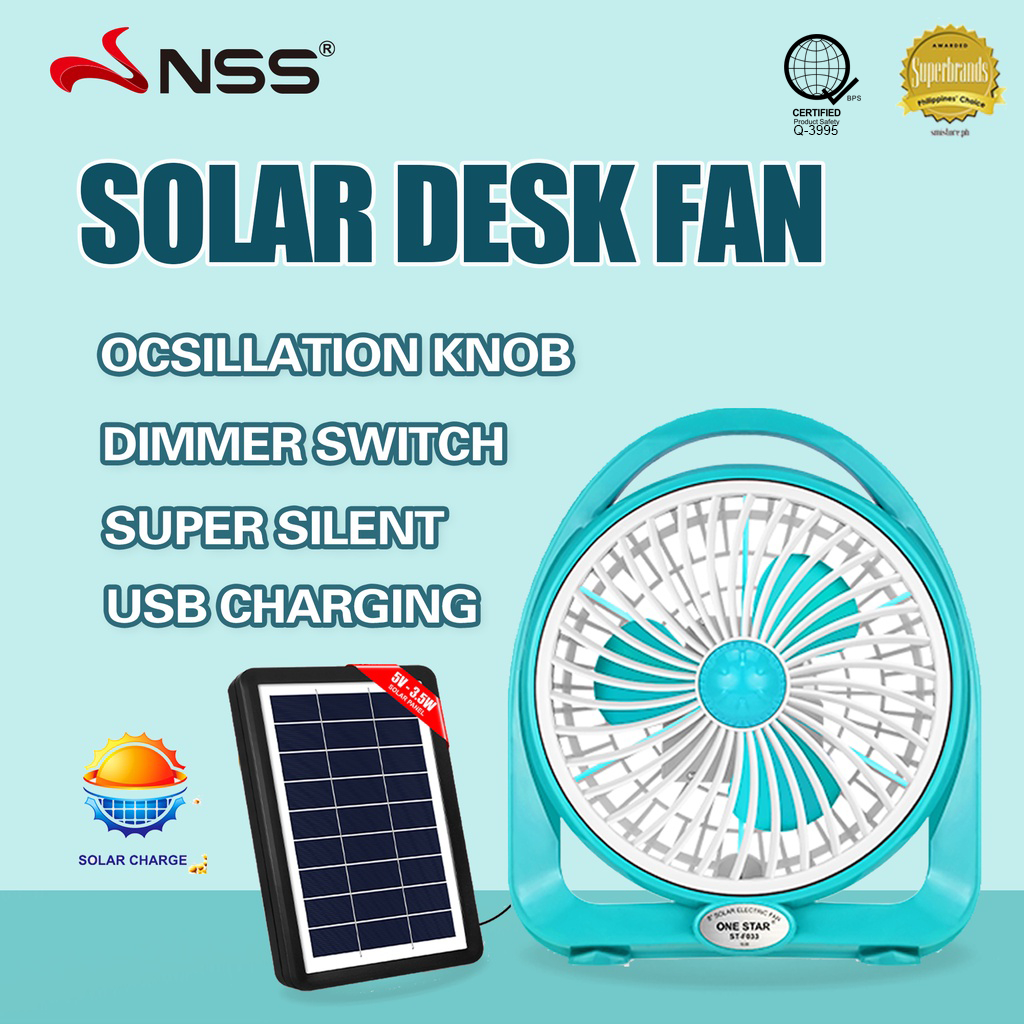 8 inch Solar Electric Fan with solar panel Portable Desk Fan Mini Fan ...